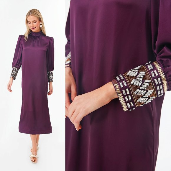 Tuckernuck | Dresses | Tuckernuck New Plum Embellished Faven Satin Long ...